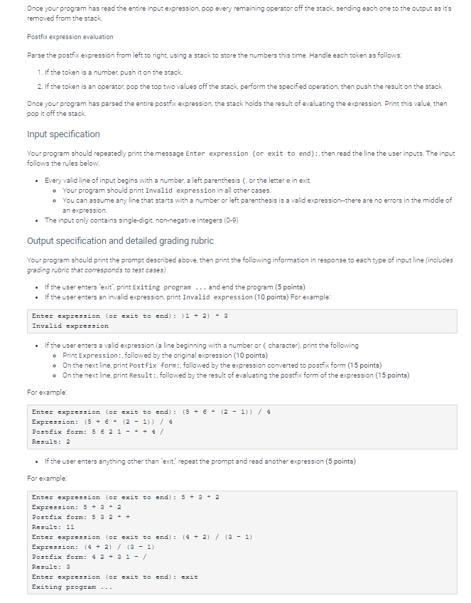 20.18 Program 3: Stack-Based Calculator 1. | Chegg.com