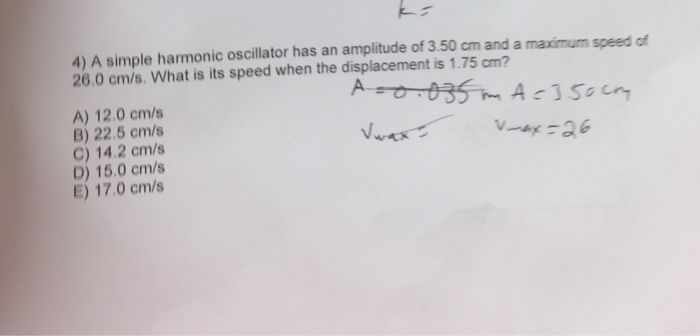 Solved A simple harmonic oscillator has an amplitude of 3.50 | Chegg.com