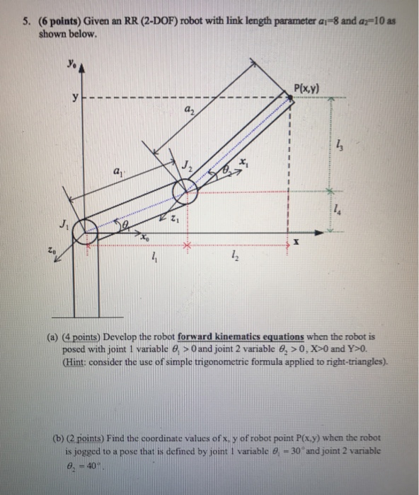Solved 5. (6 points) Given an RR (2-DOF) robot with link | Chegg.com