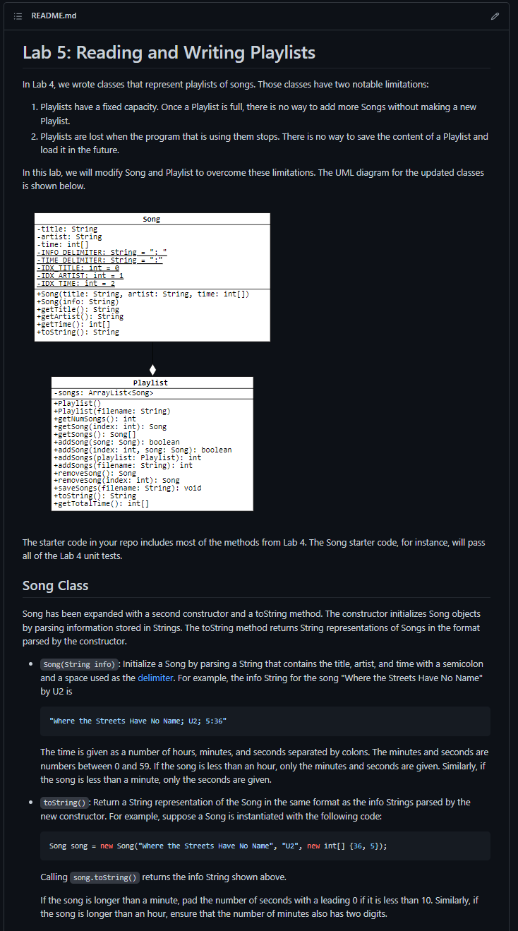 Solved Lab 5: Reading and Writing Playlists In Lab 4, we | Chegg.com
