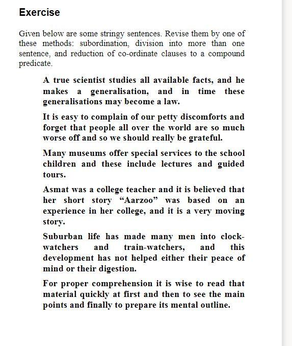 Exercise Given below are some stringy sentences. | Chegg.com