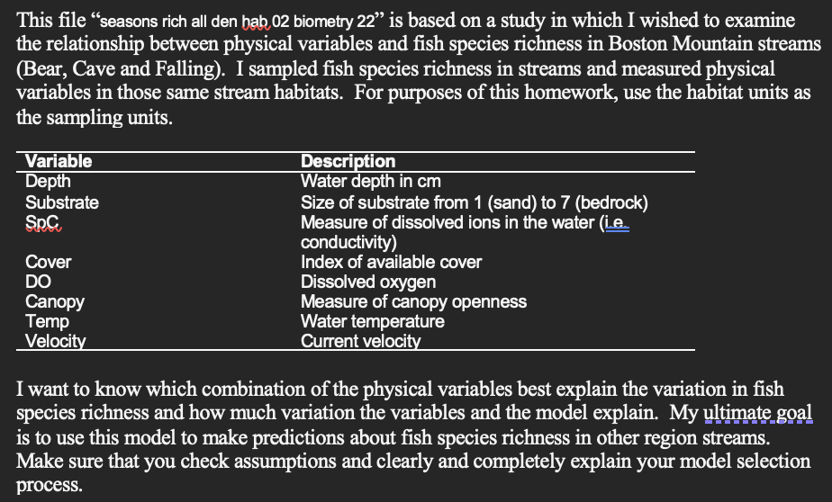 Solved Which combination of physical variables best explains | Chegg.com