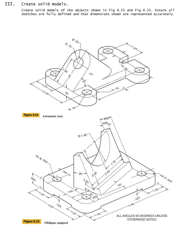 Solved III. Create solid models. Create solid models of the | Chegg.com