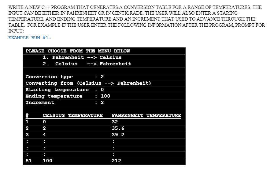 Solved WRITE A NEW C++ PROGRAM THAT GENERATES A CONVERSION | Chegg.com