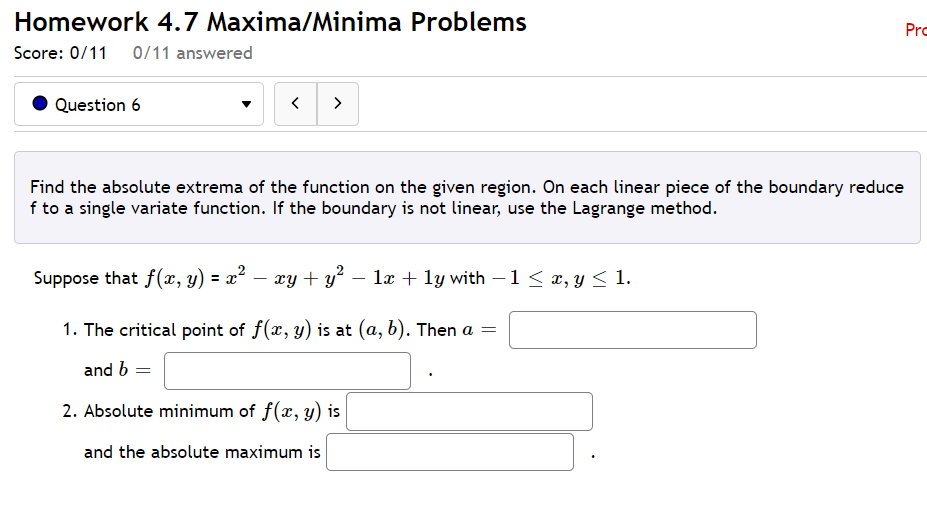 Solved Homework 4.7 Maxima/Minima Problems Score: 0/110/11 | Chegg.com