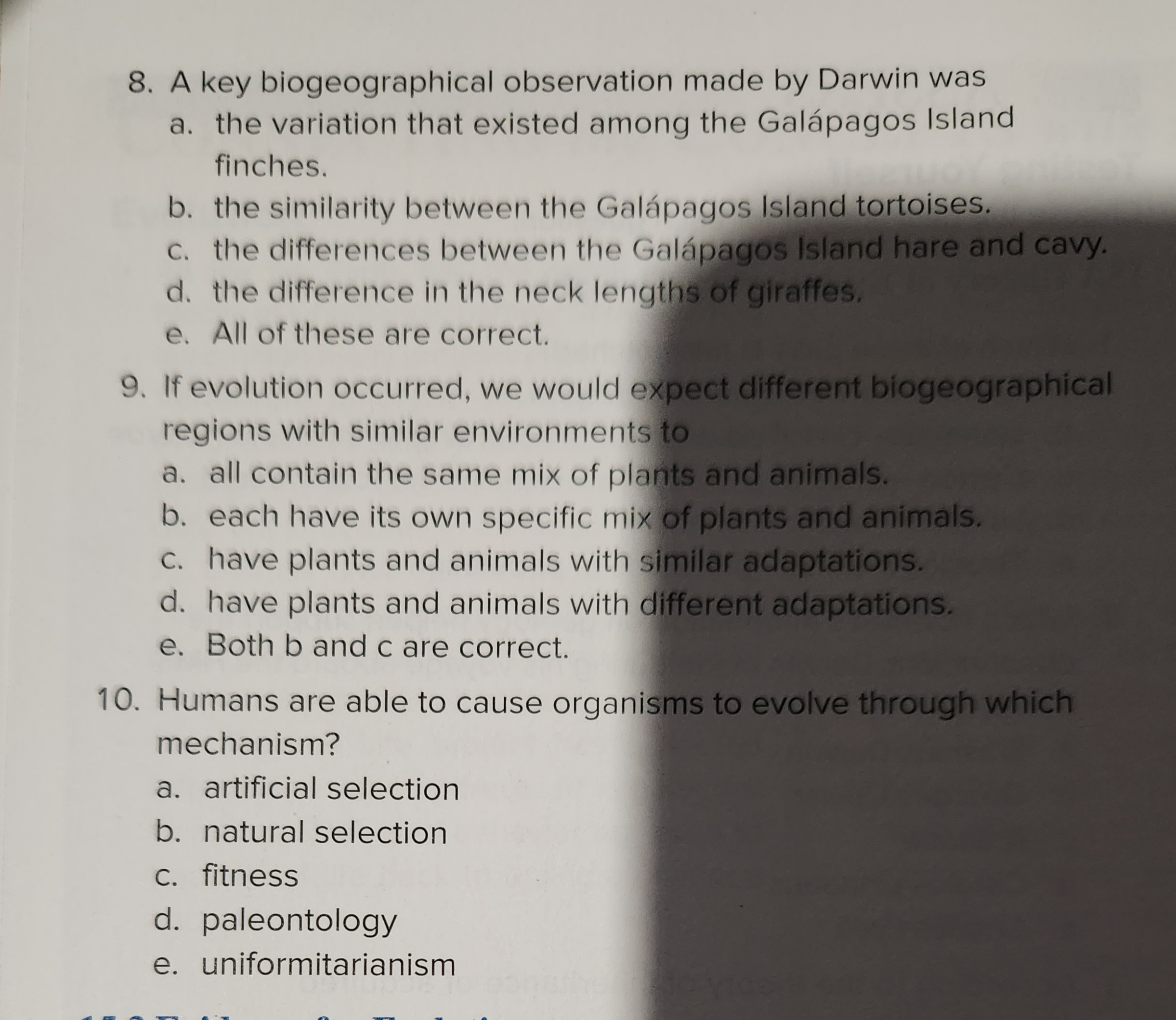 Solved A key biogeographical observation made by Darwin | Chegg.com