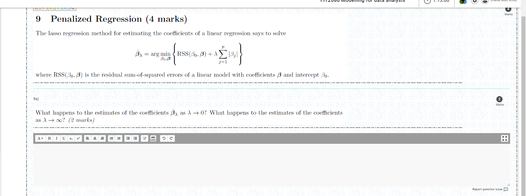 Solved 9 Penalized Regression (4 marks) The lasso regression | Chegg.com