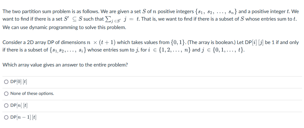 Solved The two partition sum problem is as follows. We are | Chegg.com