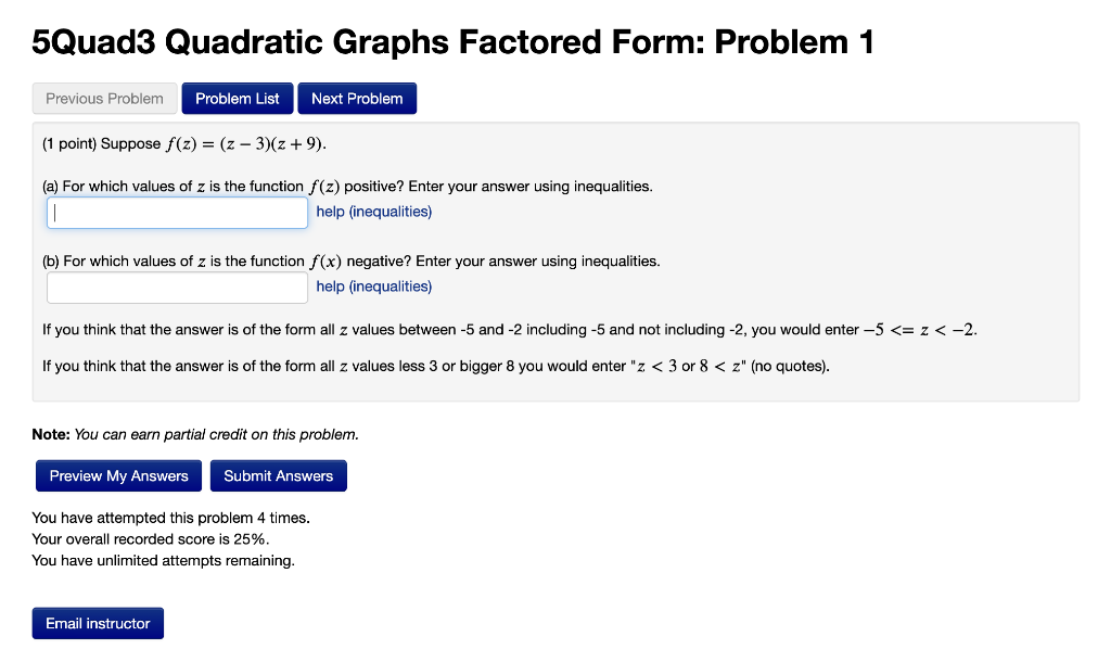 Solved 5 Quad3 Quadratic Graphs Factored Form: Problem 1 (1 | Chegg.com