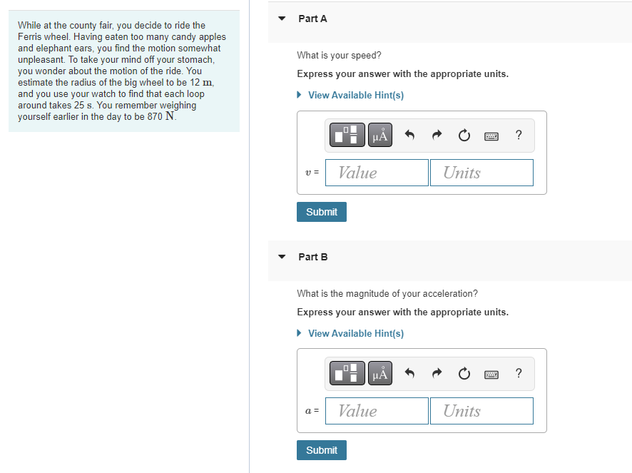 Solved While at the county fair, you decide to ride the Part | Chegg.com
