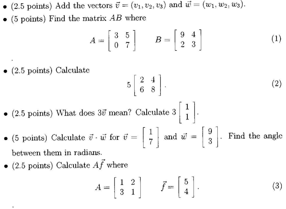 Solved (W1, W2, W3). (2.5 points) Add the vectors ū = (v1, | Chegg.com