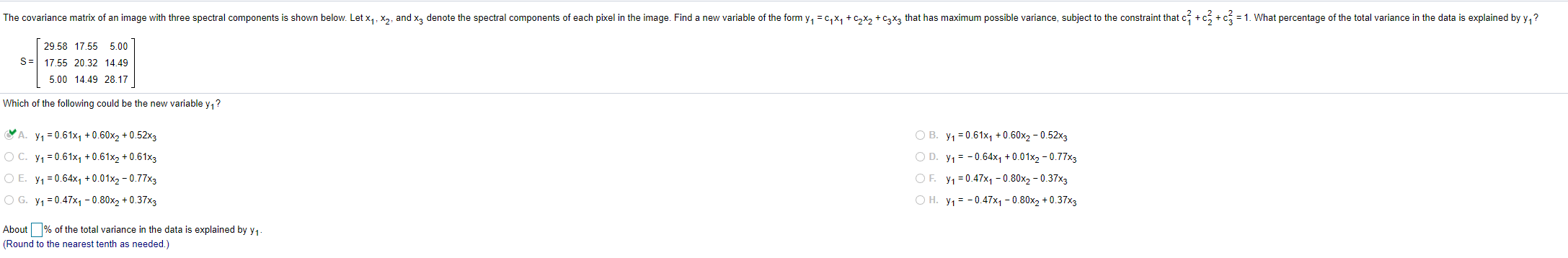 Solved The covariance matrix of an image with three spectral | Chegg.com