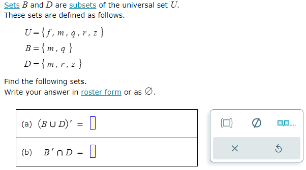 Solved Sets B and D are subsets of the universal set U. | Chegg.com