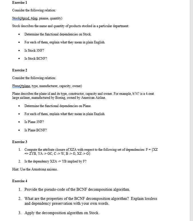 Solved Exercise 1 Consider the following relation: | Chegg.com