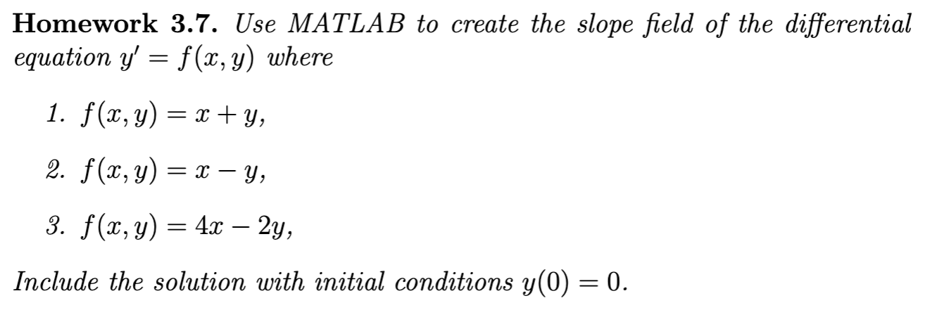 Solved Homework 3.7. Use MATLAB to create the slope field of | Chegg.com