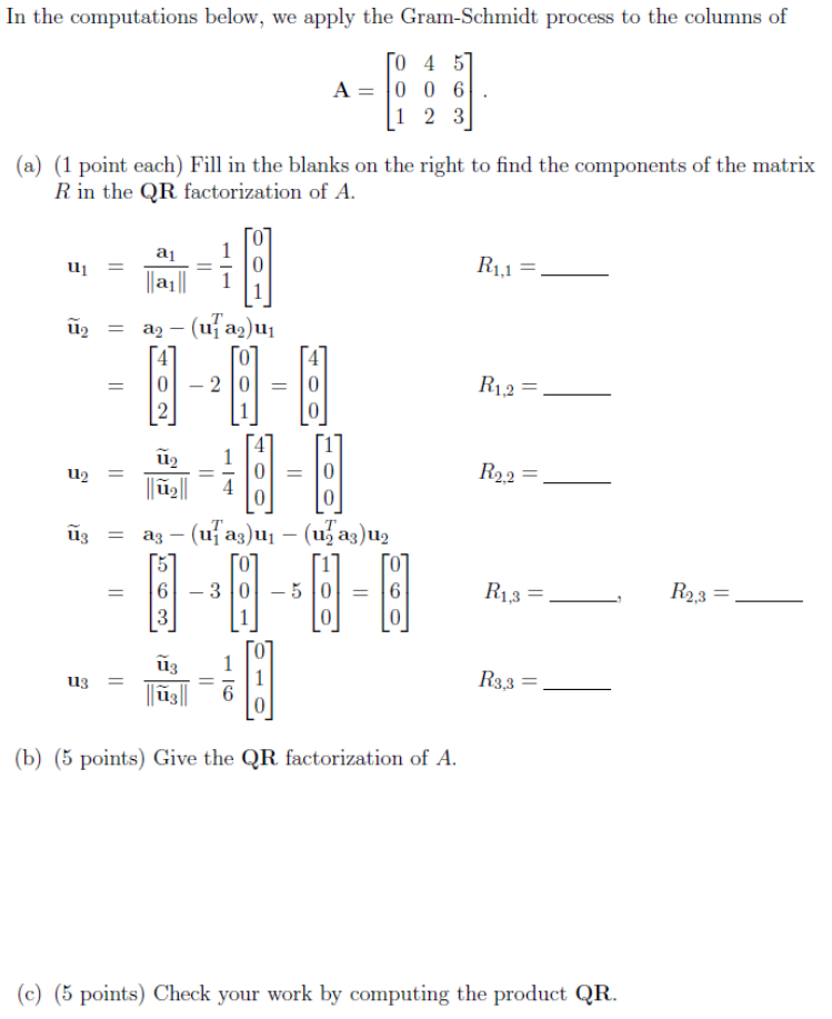 Solved In the computations below, we apply the Gram-Schmidt | Chegg.com