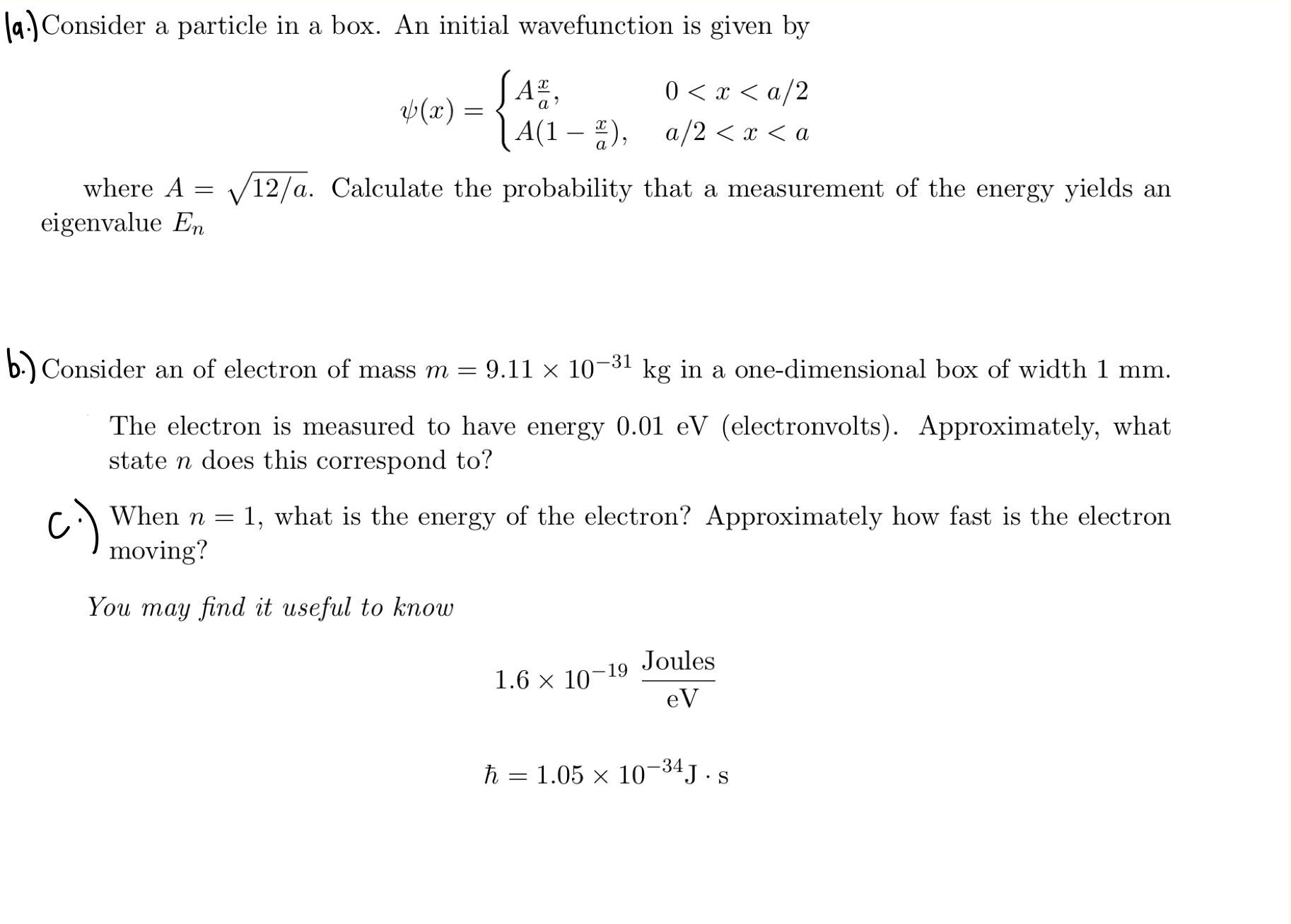 Solved (a.) Consider a particle in a box. An initial | Chegg.com