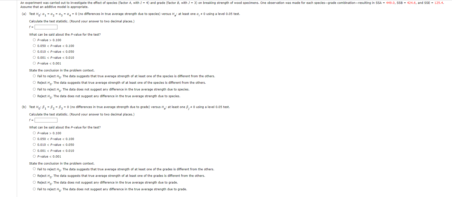 Solved An experiment was carried out to investigate the | Chegg.com