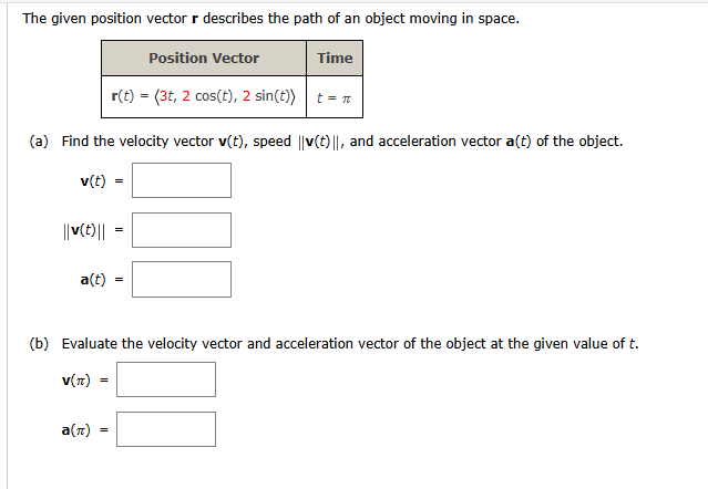 Solved The given position vector r ﻿describes the path of an | Chegg.com