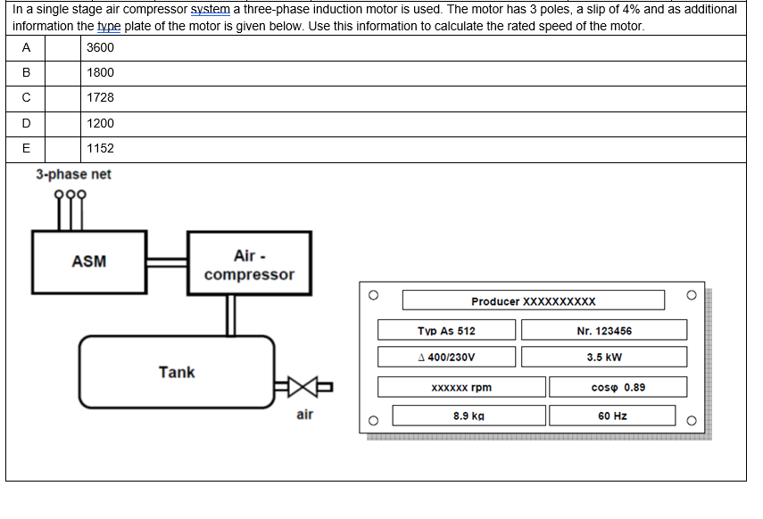 Solved In a single stage air compressor system a three-phase | Chegg.com
