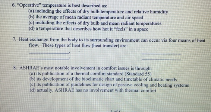 Solved 6. "Operative" temperature is best described as: (a) | Chegg.com