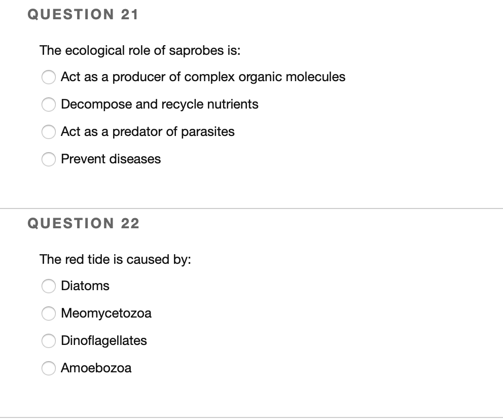 Solved QUESTION 21 The ecological role of saprobes is: Act | Chegg.com