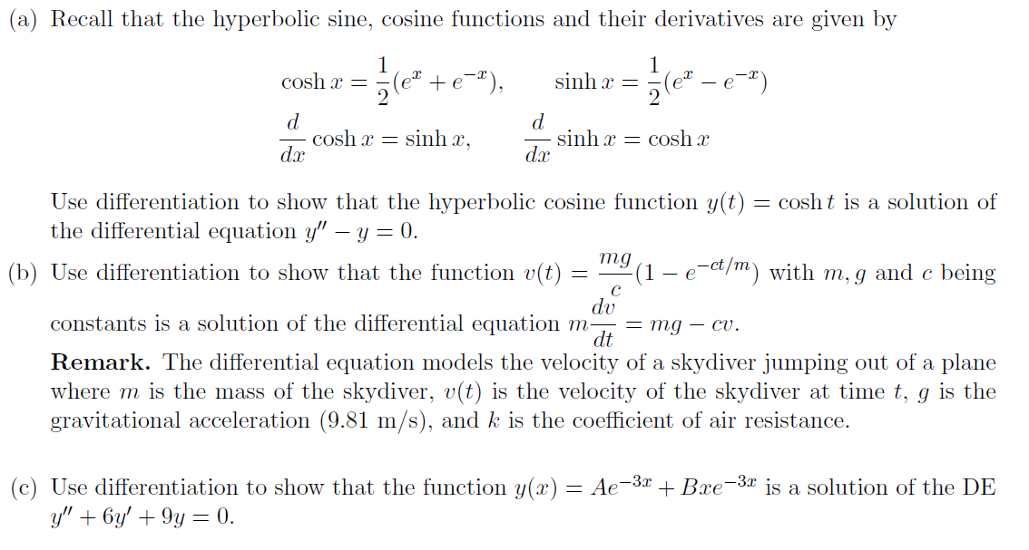 Solved (a) Recall that the hyperbolic sine, cosine functions | Chegg.com
