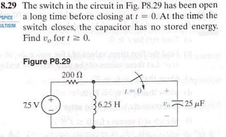 Solved 8.29 The switch in the circuit in Fig. P8.29 has been | Chegg.com
