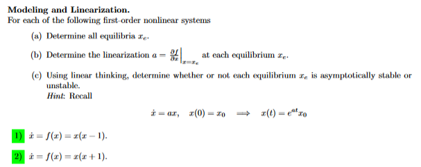 Solved Modeling and Linearization.For each of the following | Chegg.com