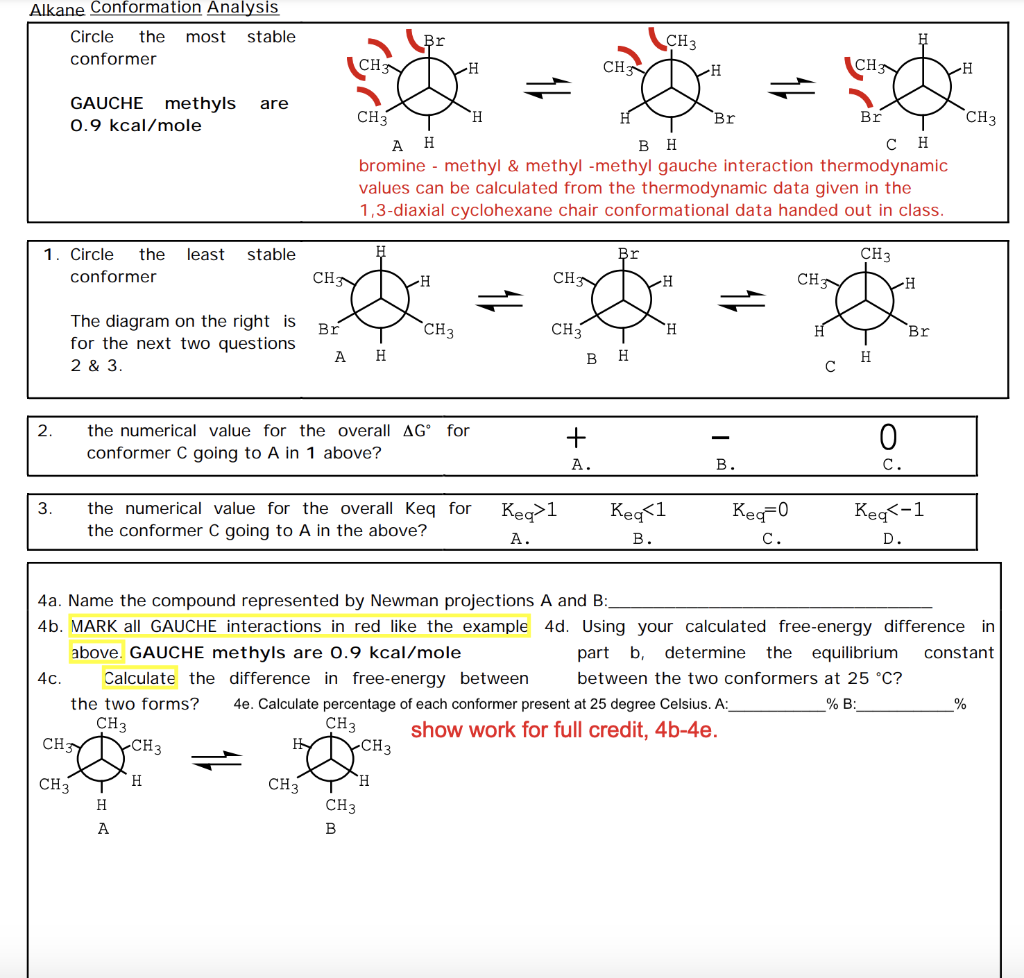 Solved Alkane Conformation Analysis Circle the most stable | Chegg.com