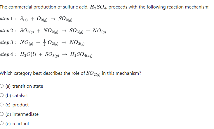 Solved The commercial production of sulfuric acid, H2SO4, | Chegg.com