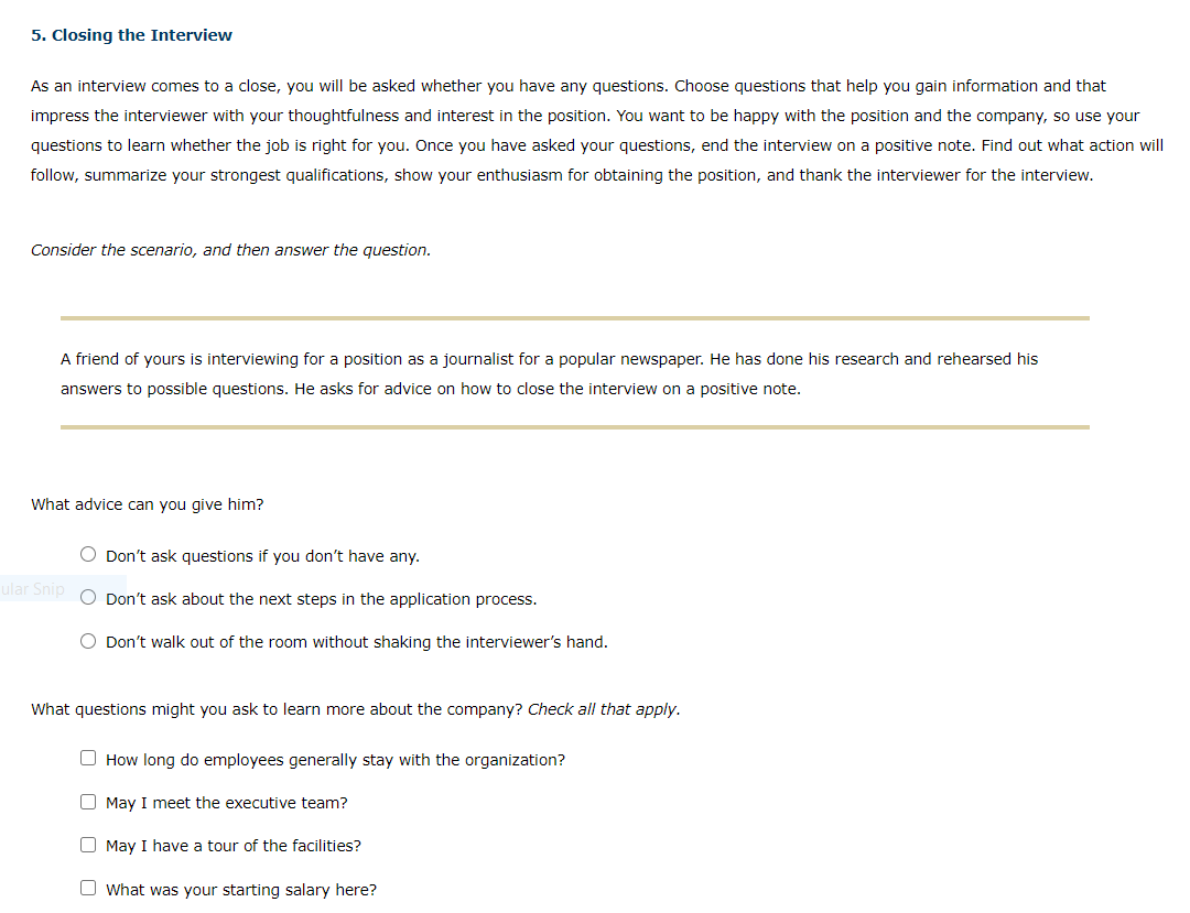 Solved 5 Closing The Interview As An Interview Comes To A Chegg