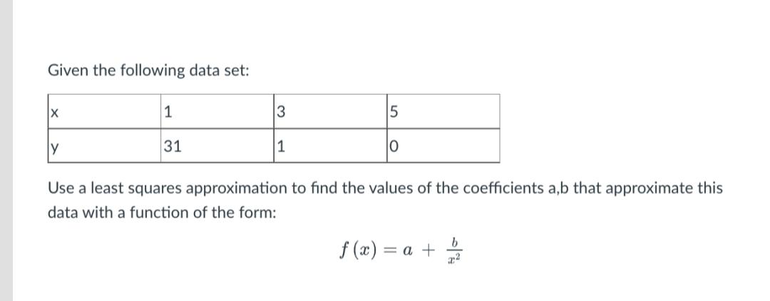 Solved Given the following data set: Use a least squares | Chegg.com