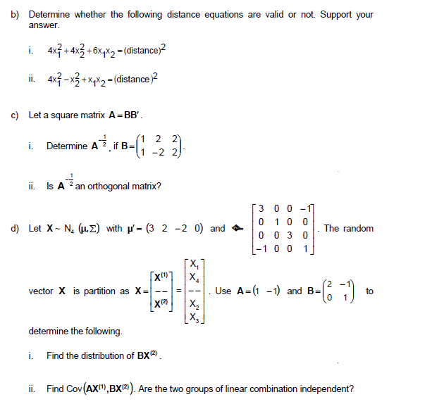 Solved b) Determine whether the following distance equations | Chegg.com