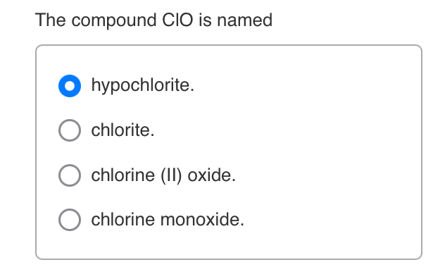 Solved The compound ClO is | Chegg.com