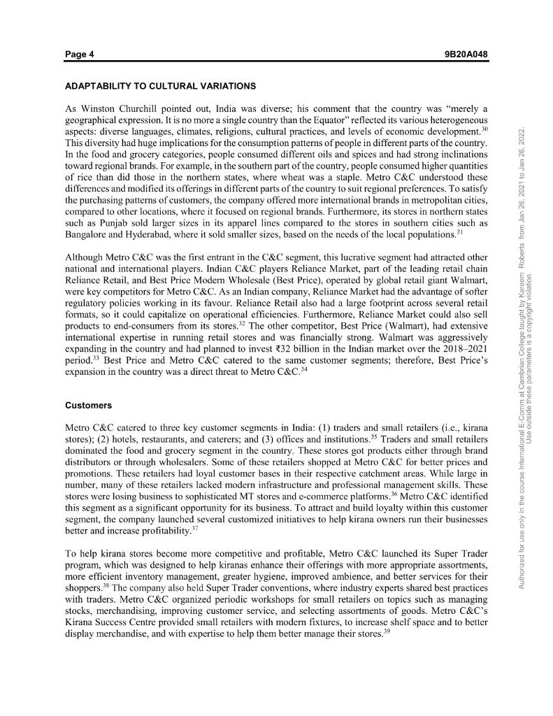 Solved What key challenges is Metro C&C facing from | Chegg.com