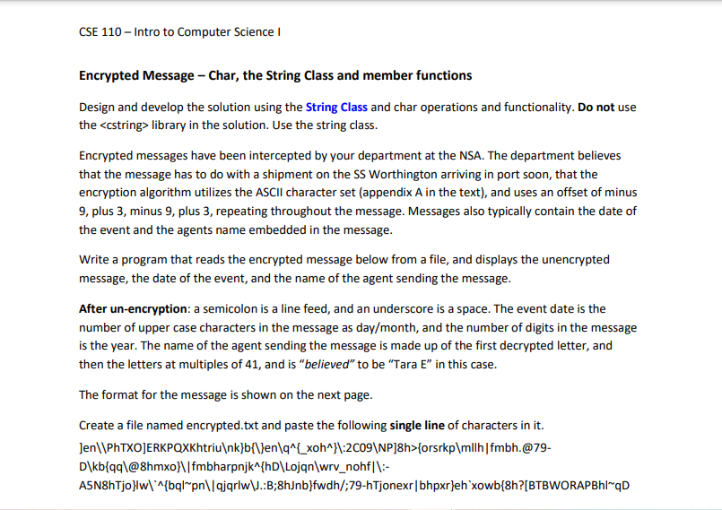 Solved CSE 110 - Intro to Computer Science I Encrypted | Chegg.com