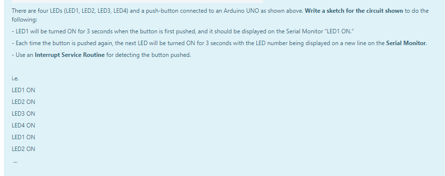 Solved There are four LEDs (LED1, LED2, LED3, LED4) and a | Chegg.com