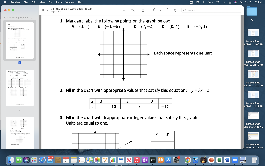 Solved 1. Mark and label the following points on the graph | Chegg.com