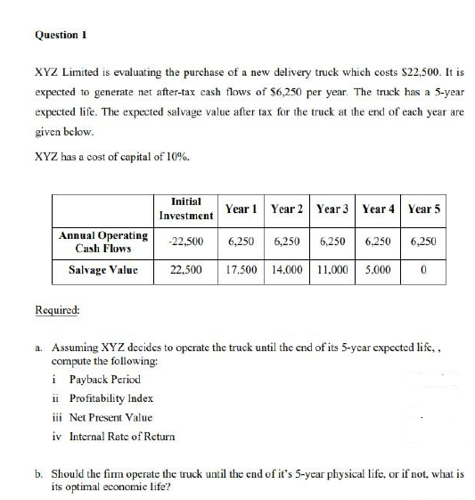 Solved Question 1 XYZ Limited is evaluating the purchase of | Chegg.com