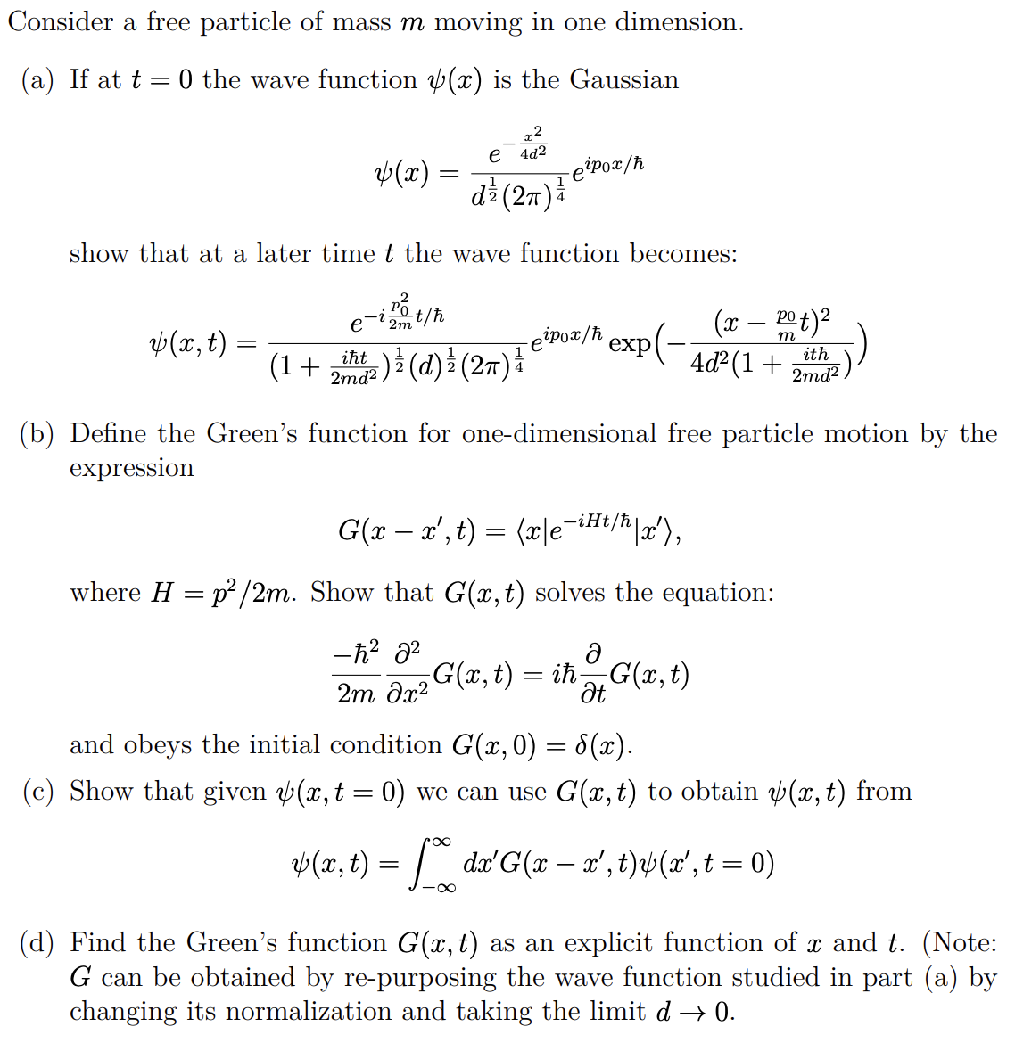Solved Consider a free particle of mass m ﻿moving in one | Chegg.com