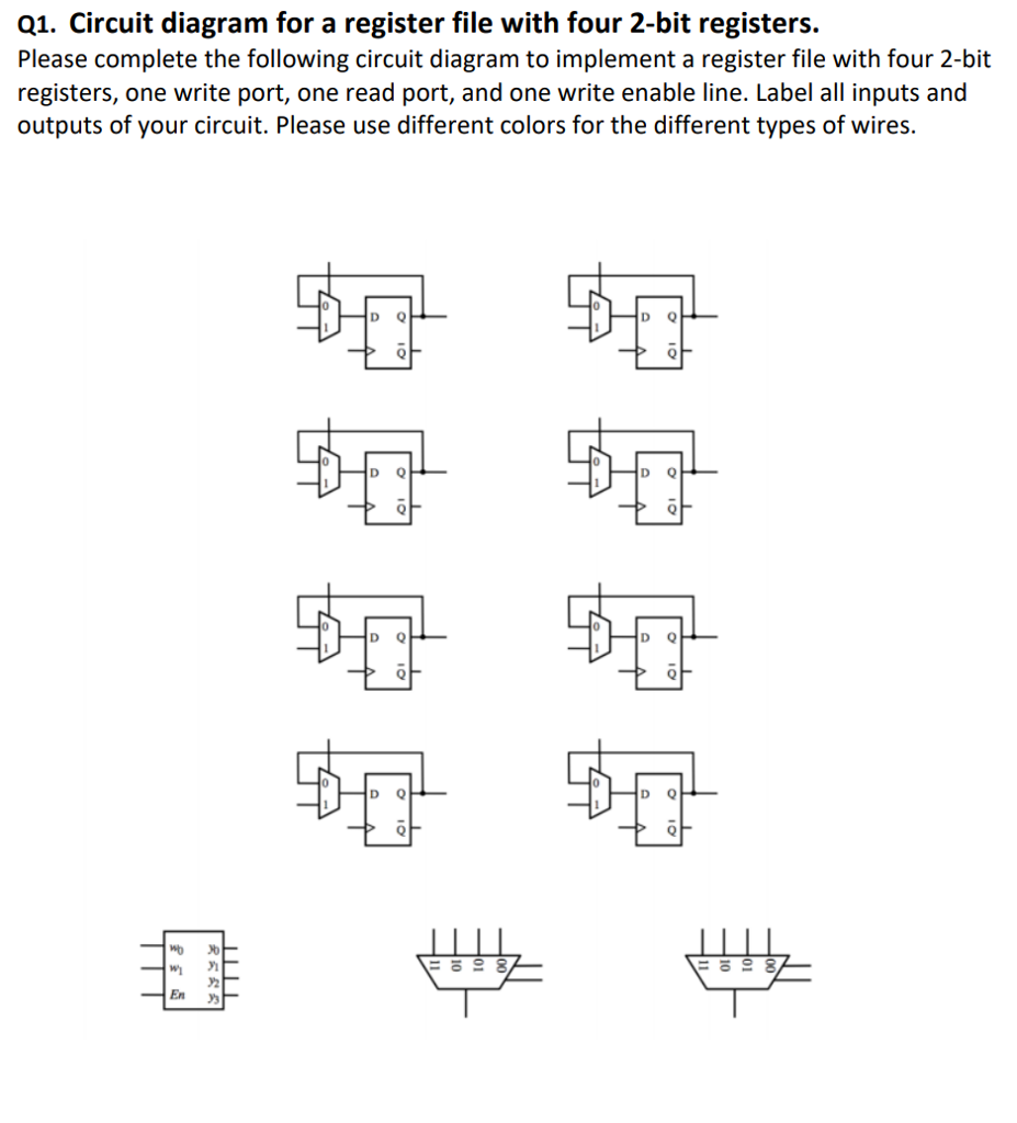 Solved Q1. Circuit diagram for a register file with four | Chegg.com