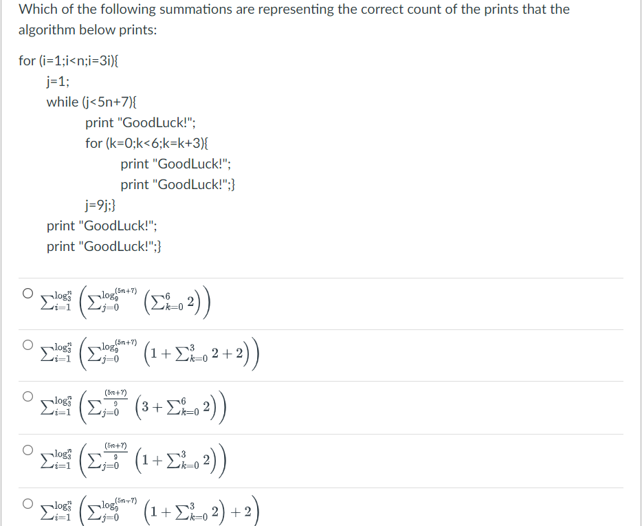 Solved Which of the following summations are representing | Chegg.com