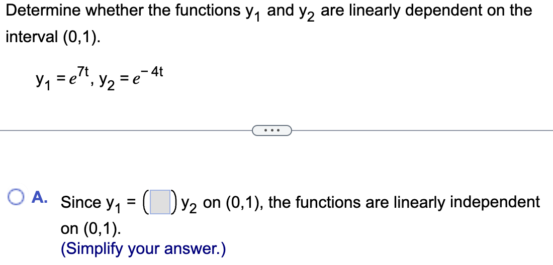 Solved Determine whether the functions y1 and y2 are | Chegg.com