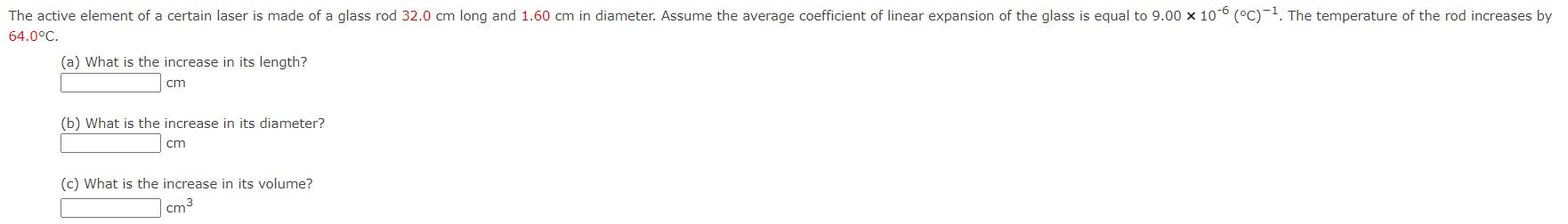 Solved 64.0∘C (a) What is the increase in its length? cm (b) | Chegg.com