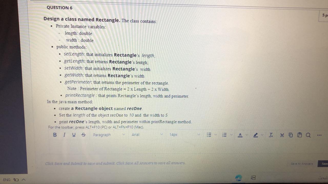 Solved QUESTION 6 5 p . Design a class named Rectangle. The | Chegg.com