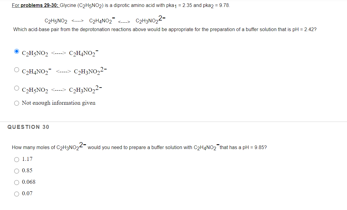Solved For problems 29-30: Glycine (C2H5NO2) is a diprotic | Chegg.com