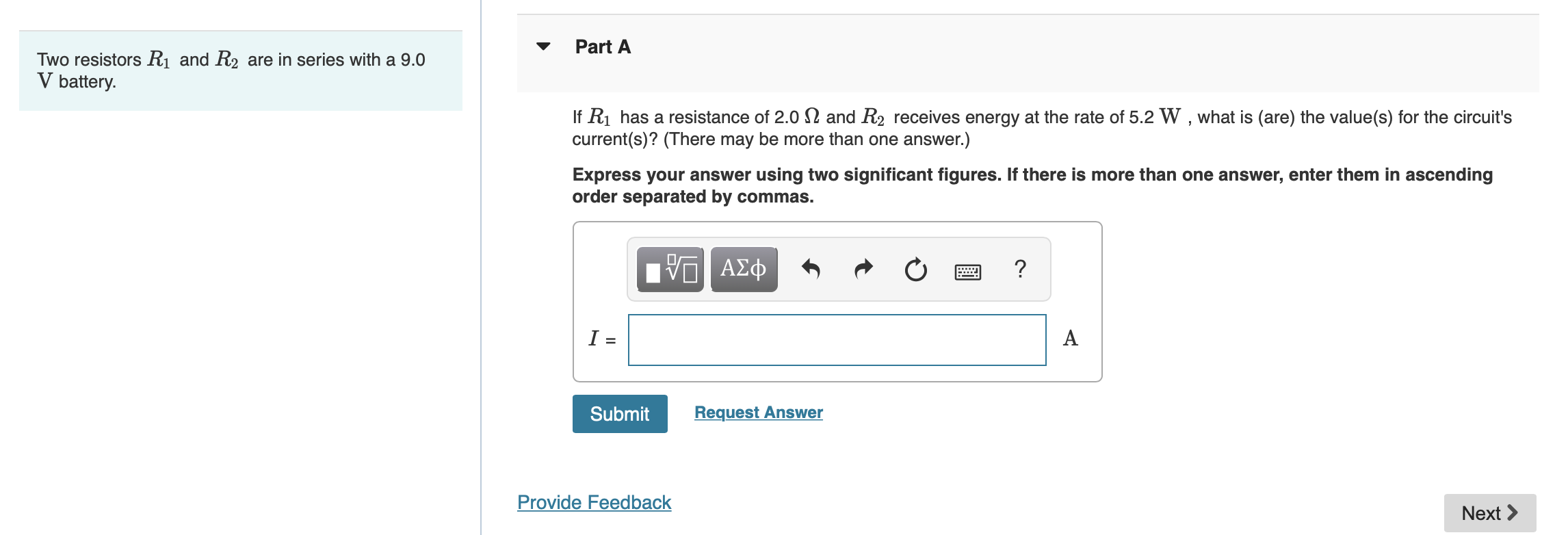 Solved Two resistors R1 and R2 are in series with a 9.0 V | Chegg.com