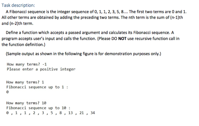 Solved Task description: A Fibonacci sequence is the integer | Chegg.com
