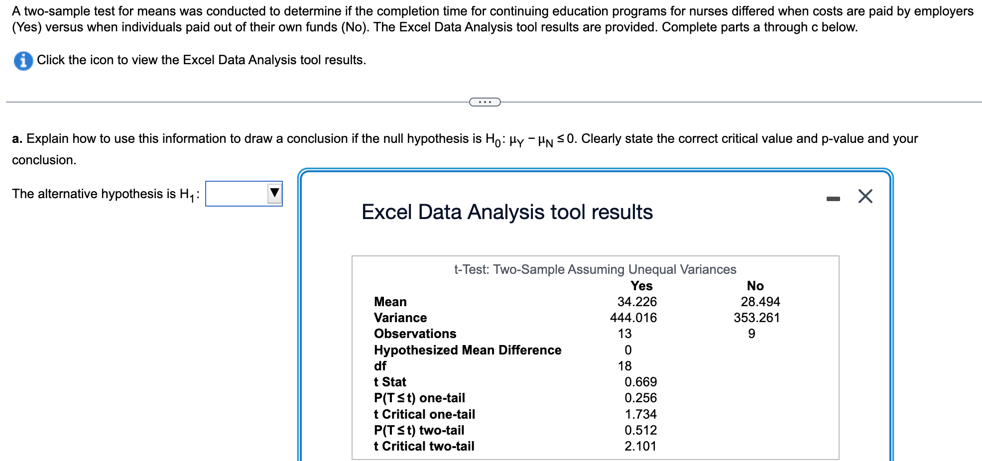 Solved A two-sample test for means was conducted to | Chegg.com
